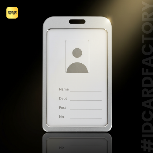 Metal ID Card Holder Vertical Silver | ID CARD FACTORY