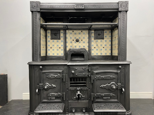 Original Victorian Antique Tiled Cast Iron Kitchen Cooking Range ...