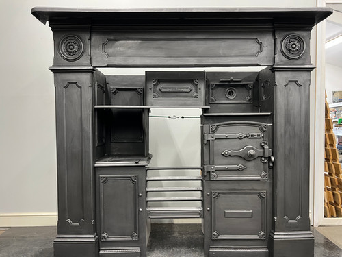 Original Victorian Antique Cast Iron Kitchen Cooking Range and Surround ...