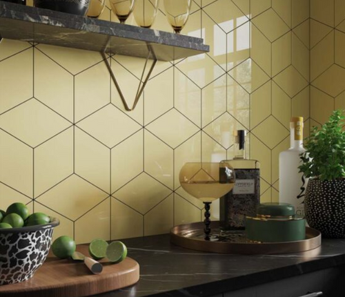 Rhomboid Yellow Ceramic Wall Tile 152x263mm | Tile Life Limited
