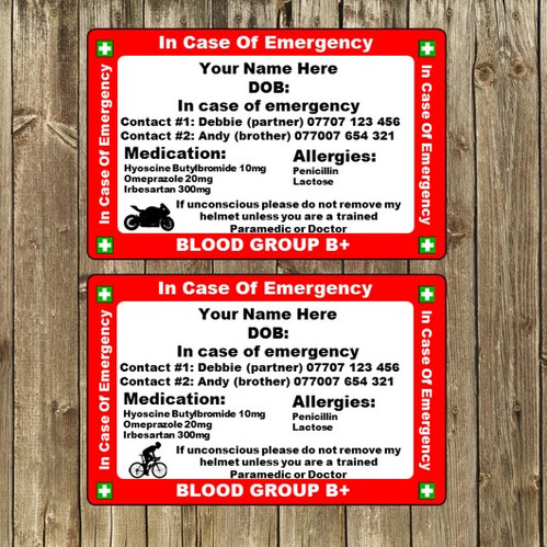 ICE Medical Alert Cards, Allergies, Medical Details Fully Personalised ...