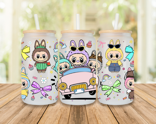 CUTE 'LABUBU INSPIRED GREMLIN DOLLS' 470ML FROSTED GLASS TUMBLER CUP ...