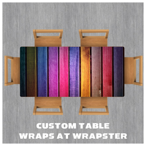 Coloured wooden vinyl table wrap | The Wrap Master