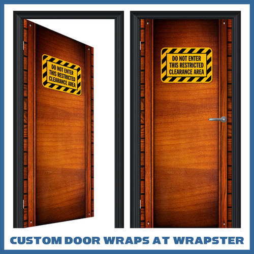 Fake caution v3 vinyl sticker door wrap | The Wrap Master