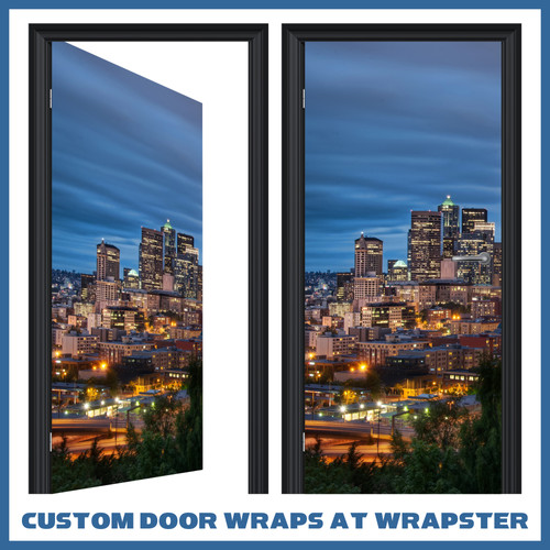 Skyline vinyl sticker door wrap | The Wrap Master