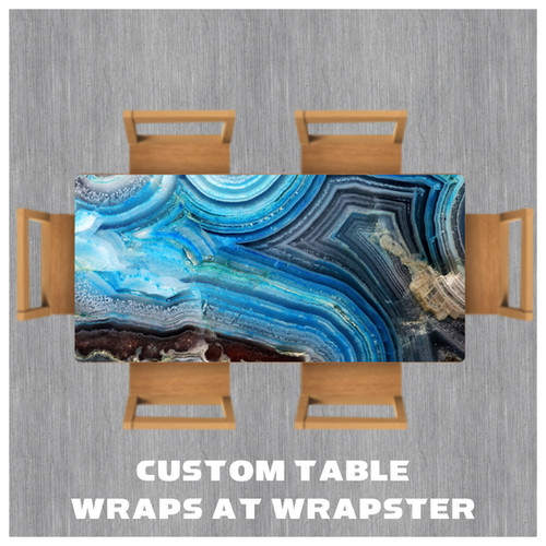 Blue curves vinyl table wrap | The Wrap Master