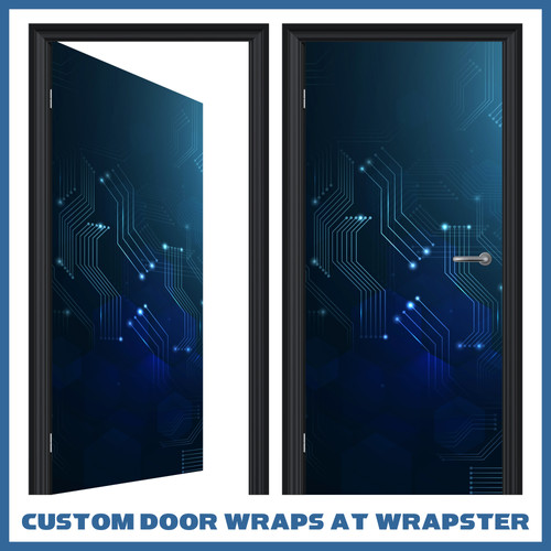 Blue digital vinyl sticker door wrap | The Wrap Master