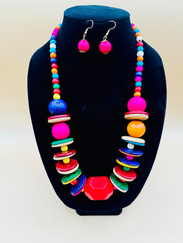 "Sweet Tarts" Multi-Color Wood Disc Long Bead Necklace | Neckology 101