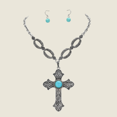 "Boho Cross" Rustic Cross Pendant Necklace Set | Neckology 101
