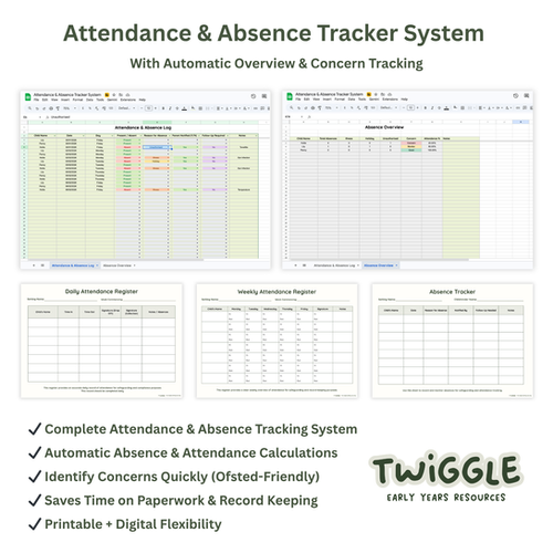 Childminder Attendance & Absence Tracker | EYFS Register, Log & Spreadsheet