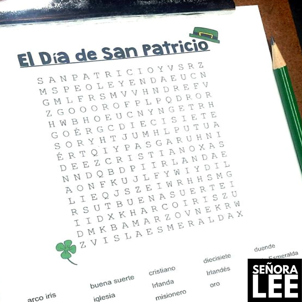 St. Patrick's Day Vocabulary Words in Spanish Activities for Spanish Class