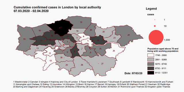 Dynamic of the spatial distribution of cases by London borough during ...