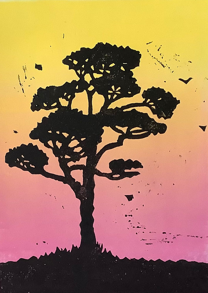 Pine tree at Woodlands ~ Lino print | Art with Tricia