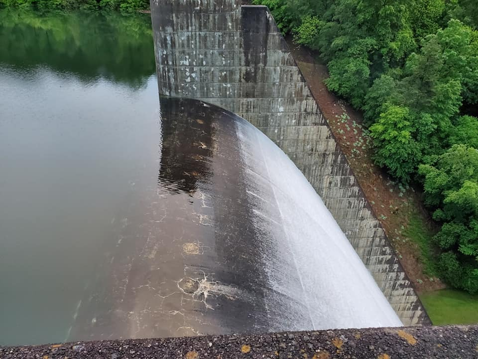 Philpott Lake crests over dam's spillway for the first time
