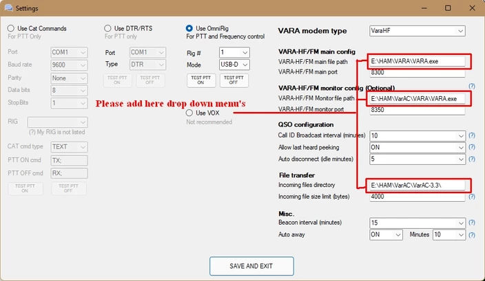 VARA HF directory selector | VarAC