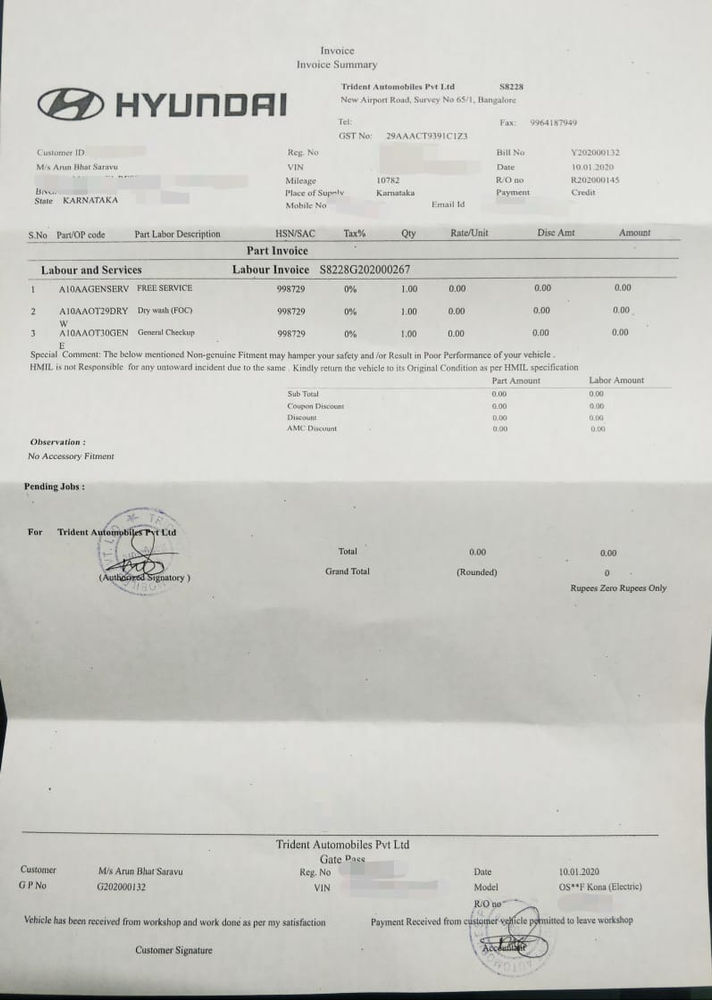 Service in Kona at 10k KMs costs ZERO | Tesla Club India