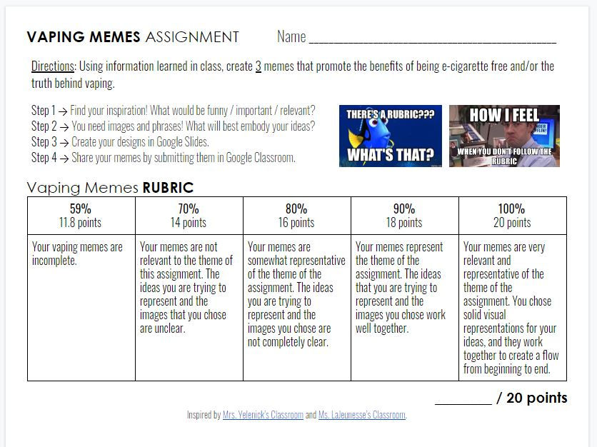 Vaping Memes Assignment from Sarah Gietschier-Hartman | cbhpe
