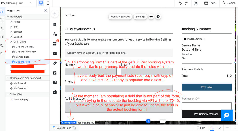Setting value of a form input that is inside the default booking form ...