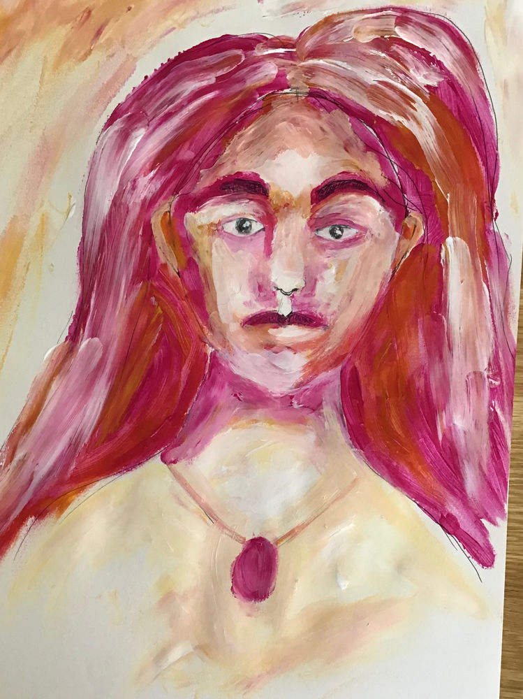 Opposite hand finger painted portrait | Art with Tricia