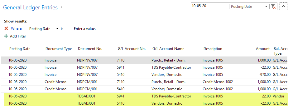 How to correctly use the "TDS Adjustment Journal" in NAV.