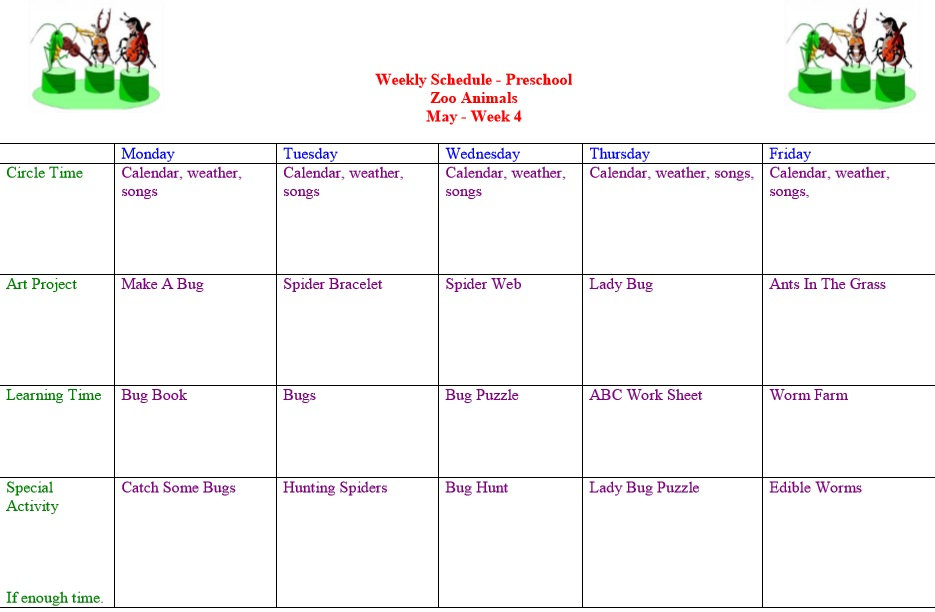 May PreK Weekly Calendar
