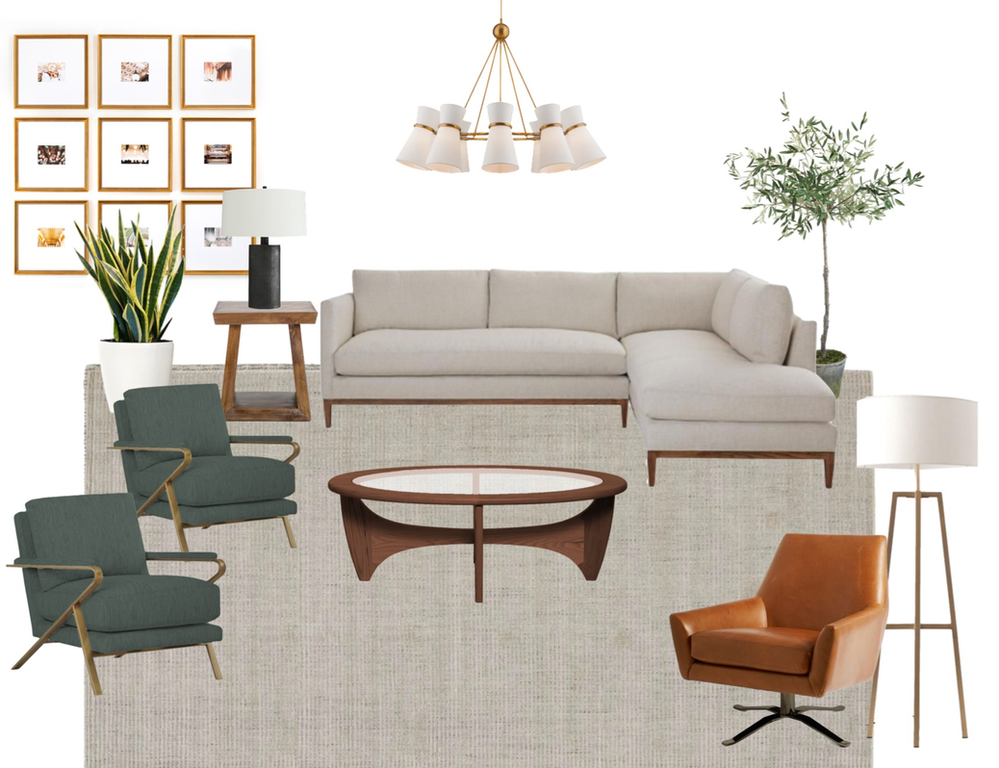 A Midcentury Inspired Living & Dining Room in a Transitional Ada Home