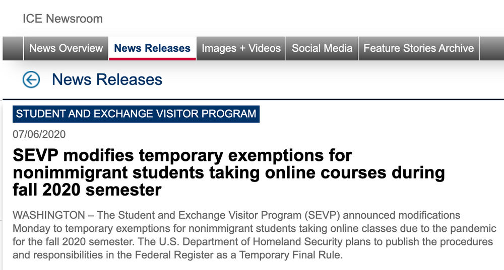 SEVP modifies temporary exemptions for nonimmigrant students taking ...