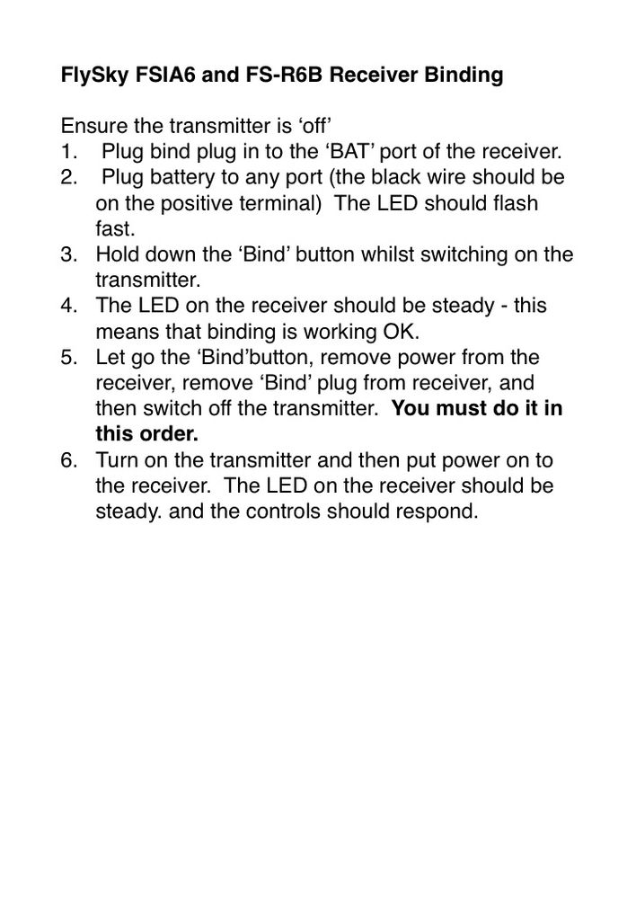 FlySky FSIA6 and FS-R6B receiver binding | EDMBC