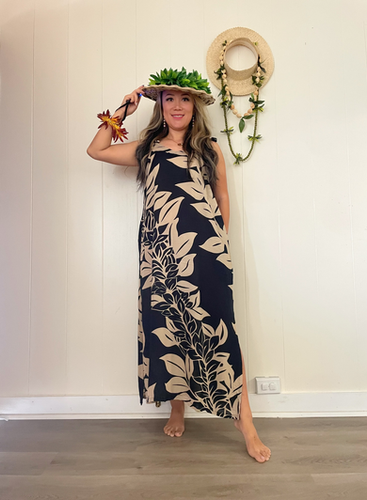 Waimea Dress - Maile Lei - Black/Tan | Aloha All Day Hawaii