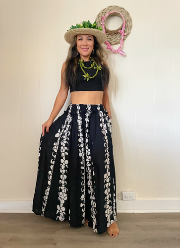 Poipu Pants - Pua kenikeni -Black/White | Aloha All Day Hawaii