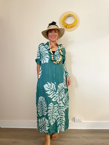 Cairo Dress - Monstera Teal/Light Teal | Aloha All Day Hawaii