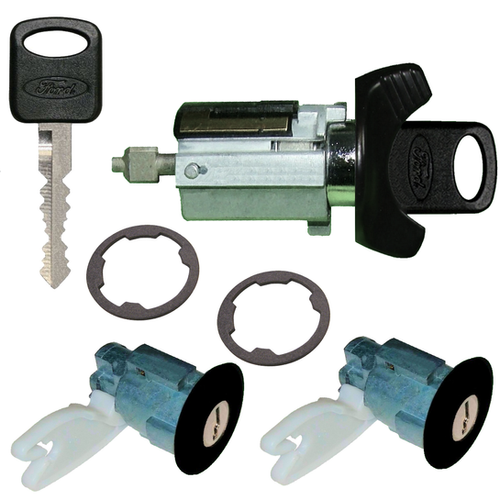Ford Large Face Ignition Key Switch Lock Cylinder & Door Lock Set Black ...