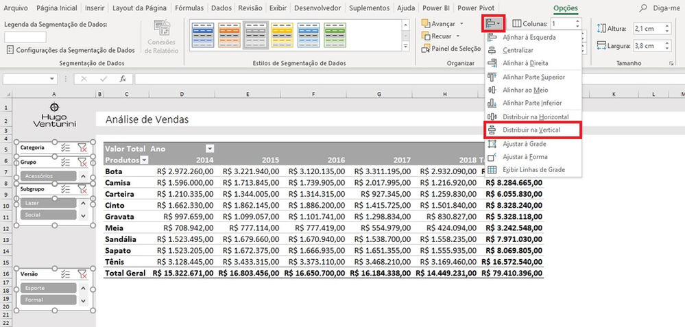 Recursos de alinhamento e dimensionamento no Excel