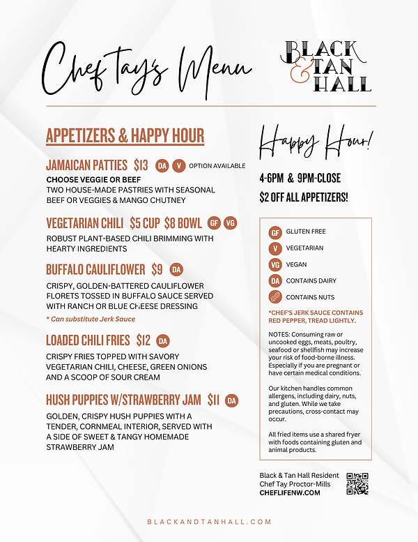 Menu | Black & Tan Hall