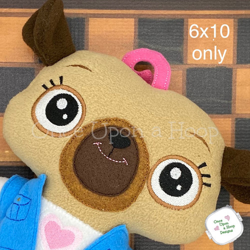 Chip Girl Pug - 6x10 ITH Digital Embroidery Design | Once Upon a Hoop Des