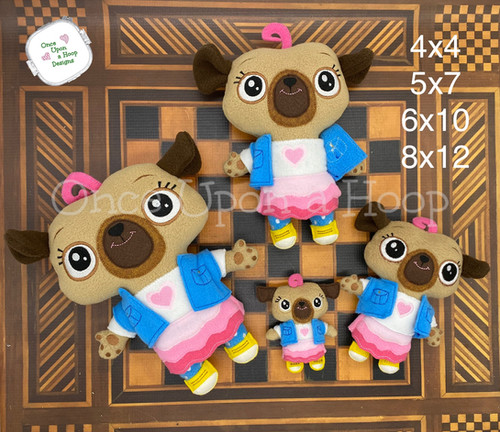Chip Girl Pug - 4 Standard Sizes 4x4, 5x7, 6x10 & 8x12 ITH Digital ...