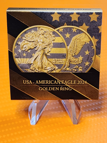 2024 ASE 1OZ Silver Coin Golden Ring Edition with Ruthenium & Gold Gild ...