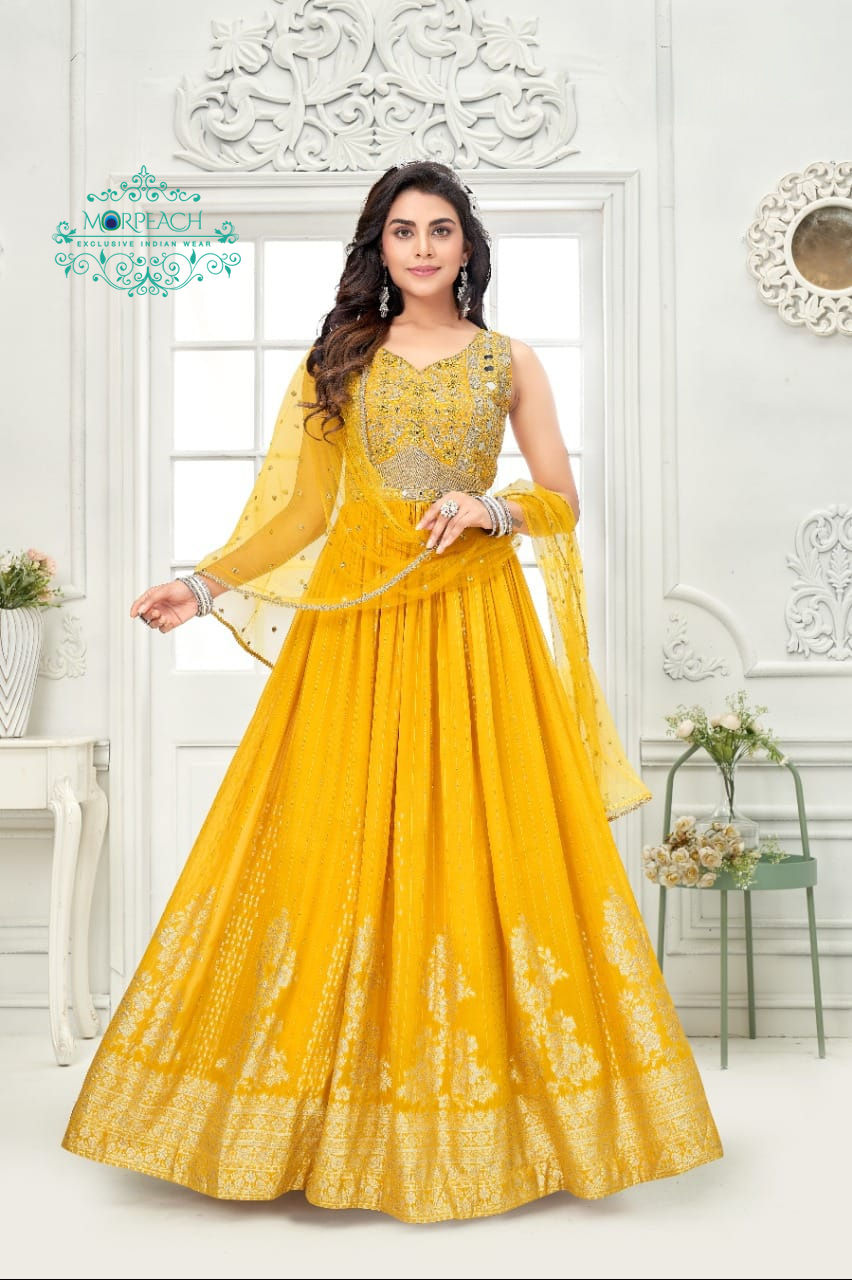 Yellow Anarkali Dress with Mirrors (2XL) | Morpeach