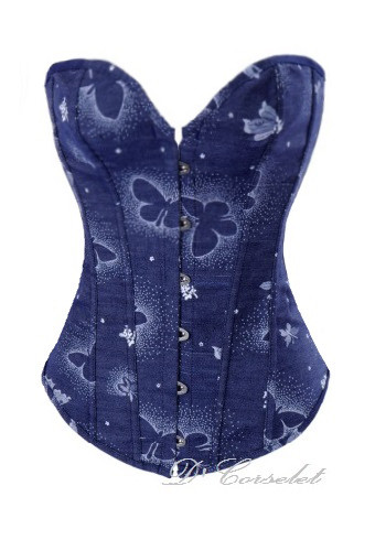 B1329 Blue Butterfly Denim Corset | dcorselet