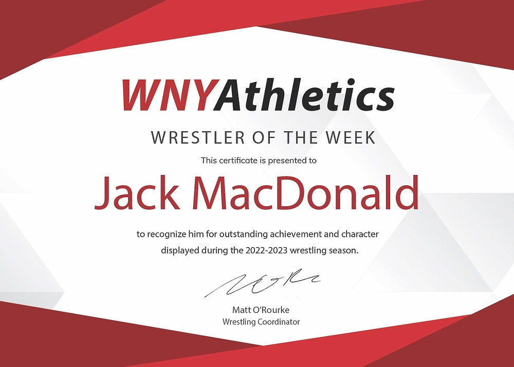 WNY Athletics Wrestler of the Week: Jack MacDonald