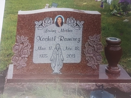 RED CARVED ROSE MONUMENT / PHOTO & VASE | C. TAYLOR'S MONUMENT