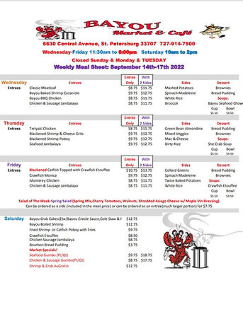 Menus | Bayou Market & Cafe