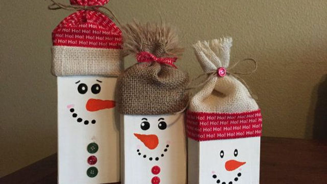 Wooden Block Snowman