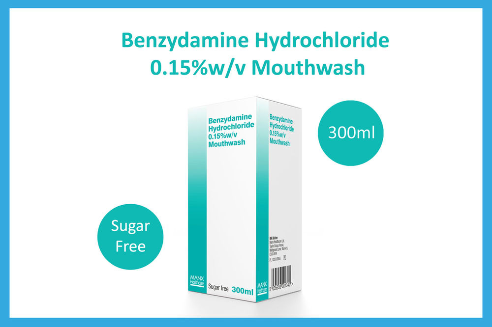 Benzydamine Hydrochloride Mouthwash 300ml - now available from Manx ...