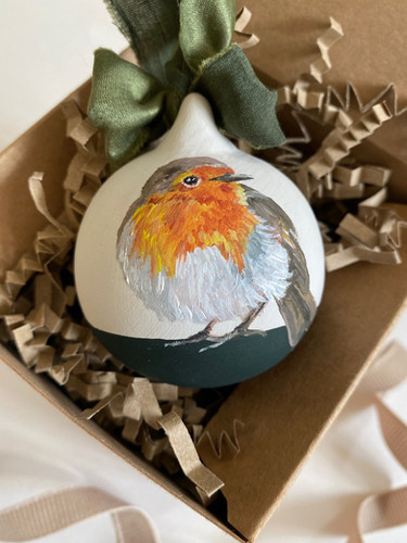 Robin Ceramic Bauble - half colour | Lisa Bonnici Art