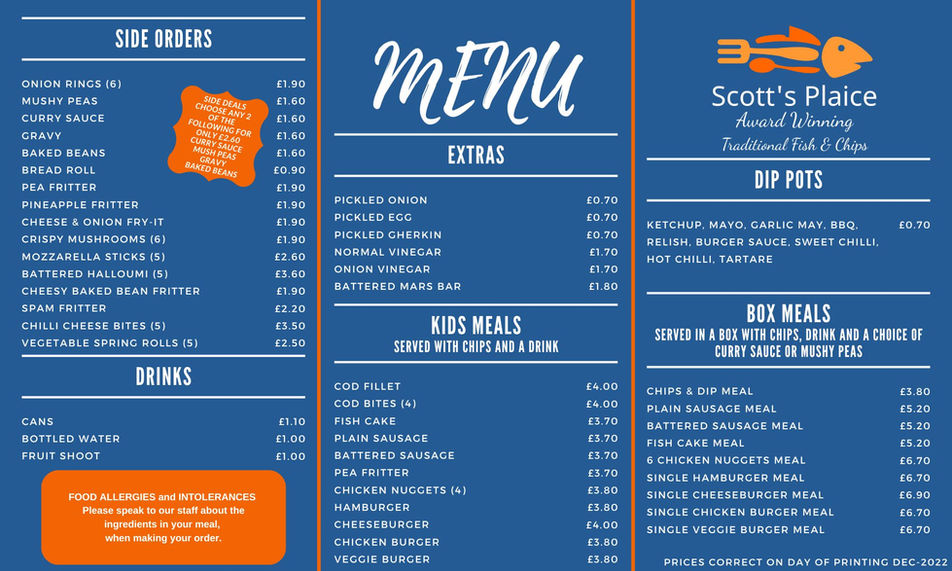 Current Menu | Scott's Plaice
