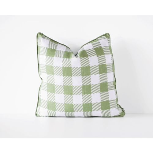 Indoor Cushion - Linen - Gingham ( Apple Green) 50x50 | Jibi Lane