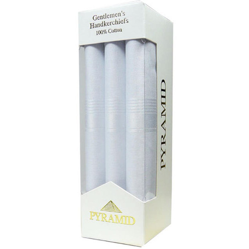 Pyramid Box of Three White Handkerchiefs | halonmenswear