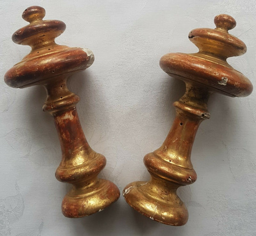 Two Antique Decorative Gold Gilt Wood Finials French | Eurodecor-Avignon