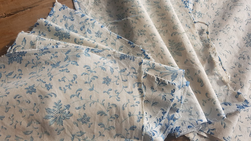 Antique French Chintz Cotton Fabric Blue Flowers | Eurodecor-Avignon